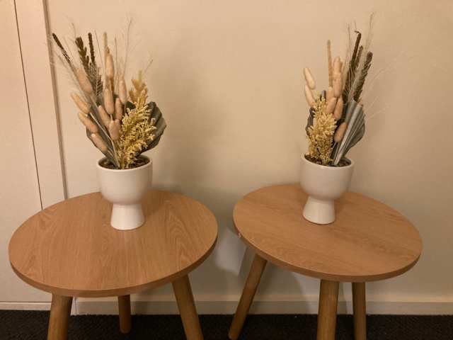Artificial Bleached Greenery in Vase / Oak Look Side Table | Other Home ...