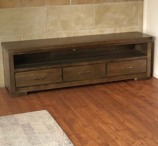 TV UNIT ENTERTAINMENT UNIT TIMBER 3 DRAWERS RUSTIC FINISH ...