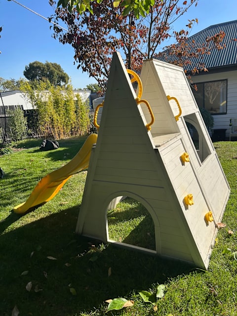 Hide and seek cubby house with slide and climbing wall - Toys - Outdoor ...