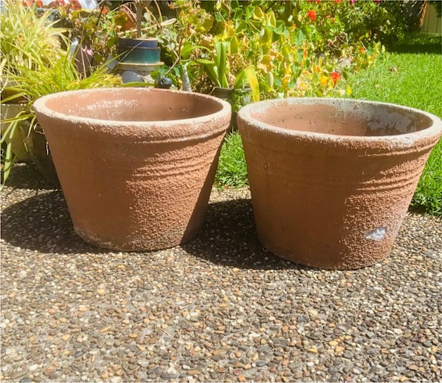 2 vintage concrete pots popcorn texture terracotta colour 37x52cm ...