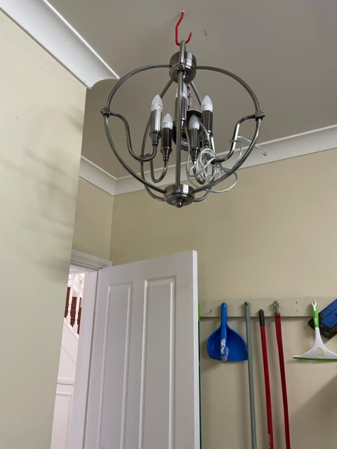 Hamptons style 5 pendant orb light fitting brushed chrome perfect cond ...