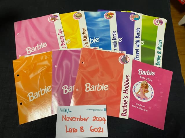 Vintage 1999 BARBIE Fact Files BARBIES HOBBIES Friends WORK Beauty Tip ...