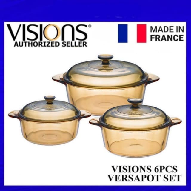 NEW Visions 6pc Versa Pot Set with Glass Lids - 3.25L, 2.25L & 1.25L ...