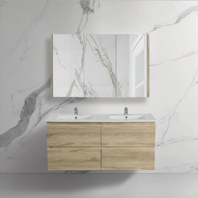 Wall Hung Bathroom Vanity White Oak Wood Grain PVC Vacuum MDF Board ...