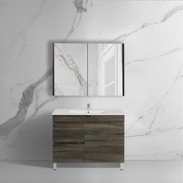 Freestanding Bathroom Vanity With Legs Dark Grey Wood Grain MDF Board ...
