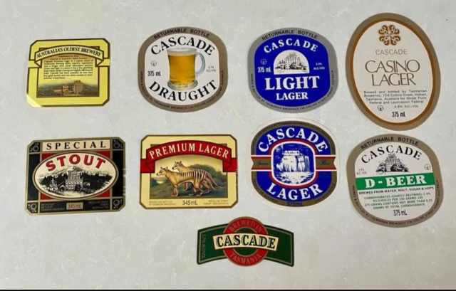 Vintage never used Cascade Brewery beer labels -9 labels in set ...