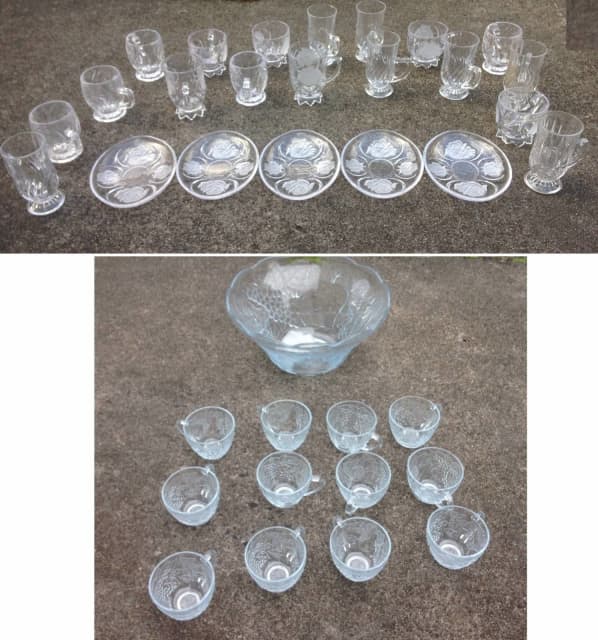 Decorative transparent glass cups saucers & bowl, Japan made ...