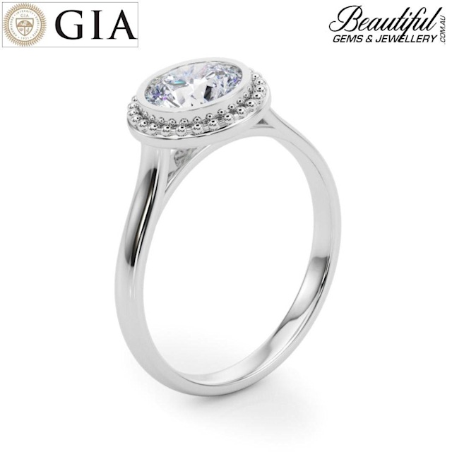 1.00Ct Round Filigree Halo Bezel Set Diamond Engagement Ring in Platin ...