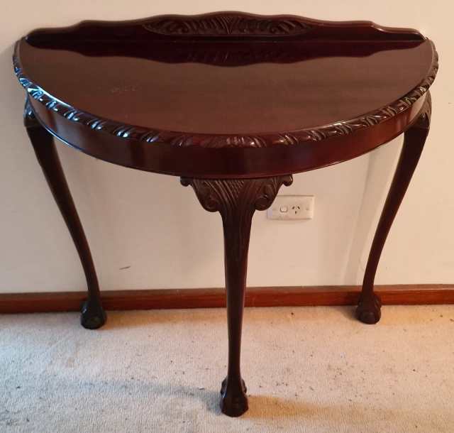 Half Round Demilune Hall Table with Pie Crust Edge and Ball & Claw Fee ...