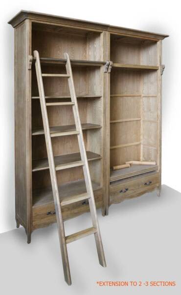 French Provincial Library Bookcase in Natrual Oak with Ladder ...