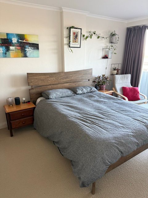 Cruz Hardwood queen size bed frame with bedside table - Rustic Walnut ...