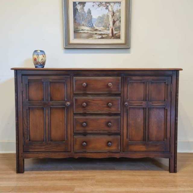 Vintage Ercol English Oak Sideboard Buffet TV Stand. C1970s - Buffets ...