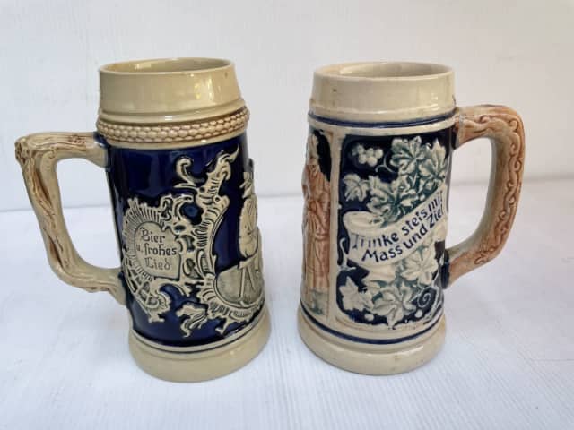 2 x Vintage German Embossed Pottery BEER TANKARDS | Collectables ...