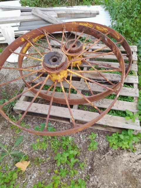 Large and small plough steel wheels wagon wheel yard art - Antiques in ...