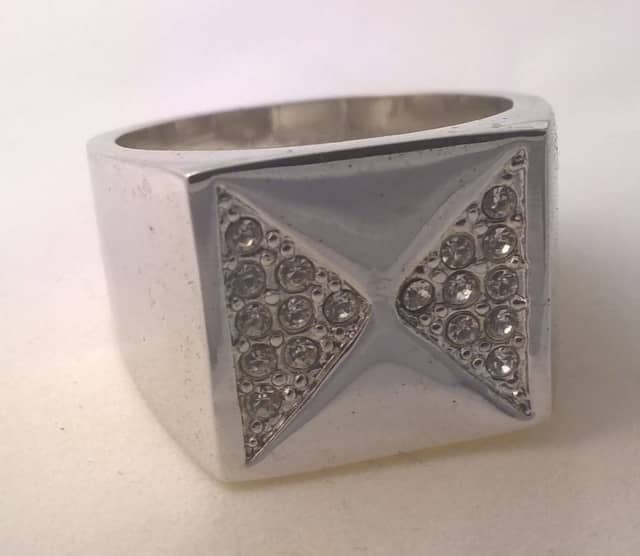 G-Filled 18kt white gold Mens ring simulated diamond triangles Gents ...