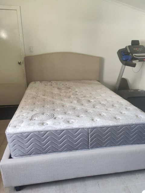 Fabric queen bed with mattress good condition delivery available - Beds ...