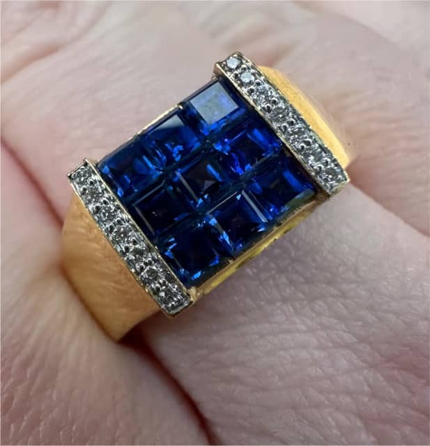 Unique Mens Sapphire & Diamond 18K Gold Ring - Christmas Sale! | Men's ...