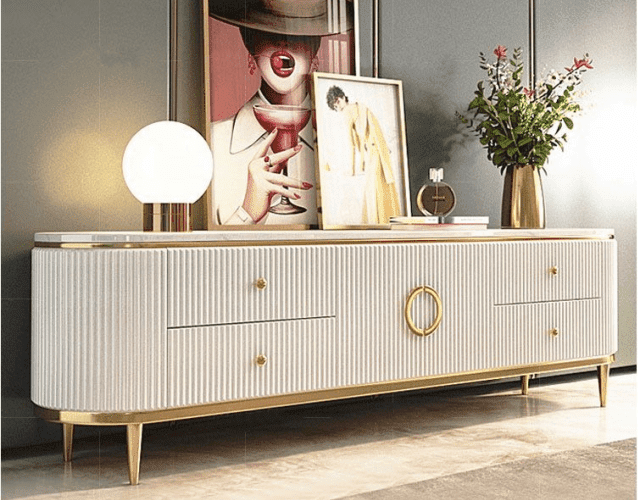 TV UNIT ENTERTAINMENT UNIT CABINET GOLD STAINLESS STEEL LEGS BLACK NEW ...