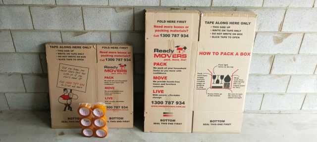 Heavy duty moving cartons tea chest size x 6, book size x 5 + tape x 6 ...