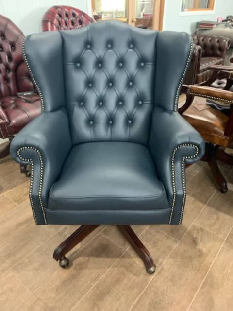 Chesterfield Wing swivel chair Navy Blue Leather | Sofas | Gumtree ...