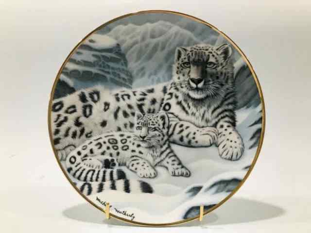 Franklin Mint Display Plate Snow Leopards Box & Cert 24 Carat Gold ...
