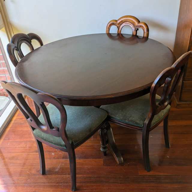 Antique four person round table with sage velvet chairs - Dining Tables ...