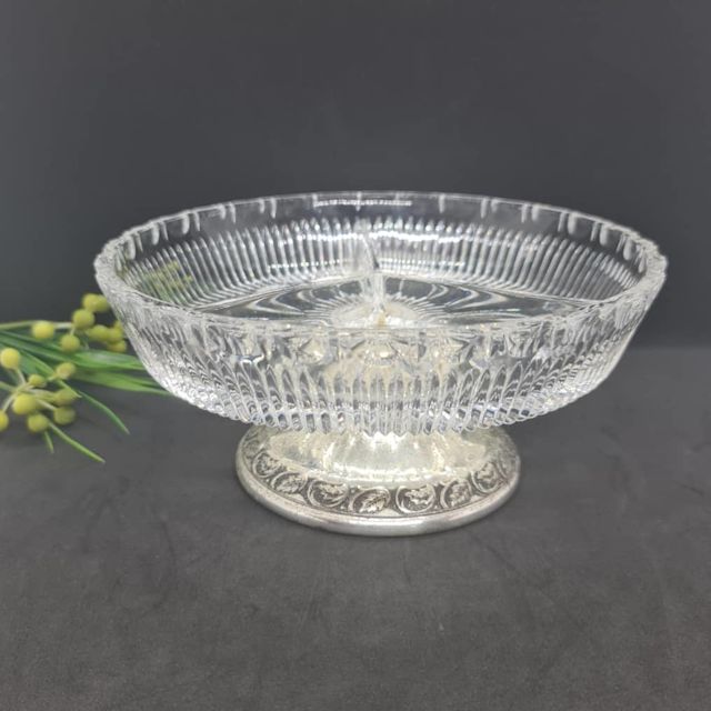 West Germany Glass Silver Plated Bowl, Vintage Divided Footed Dish ...
