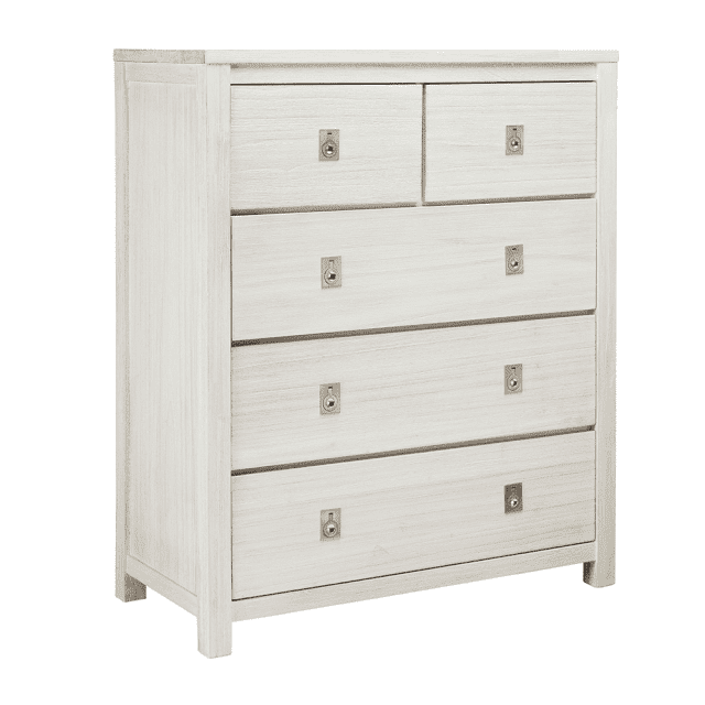 Florida 5 Drawer Tallboy Wooden Timber Brushed Whitewash Colour ...