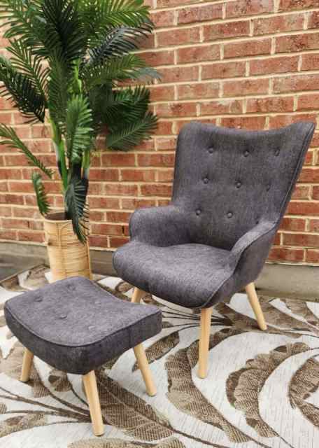 ‘Jacob’ Dark Grey Fabric Accent Chair with Ottoman (Brand New ...