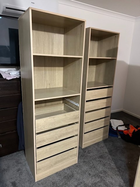 2 ASSEMBLED EX-DISPLAY BOTANY 5 DRAWER WALK-IN WARDROBES!! OAK COLOUR ...