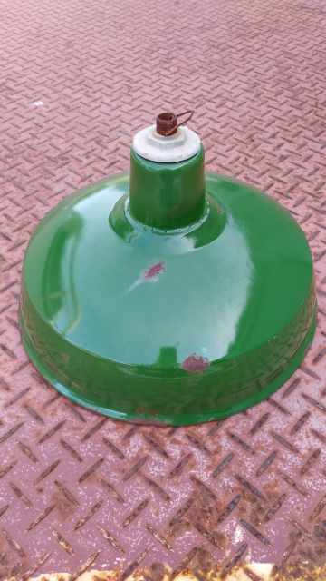 VINTAGE Green & White ENAMEL LIGHT SHADE Industrial Ceiling Lamp 365mm ...