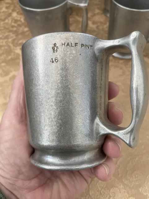 Vintage Pewter Tankards– half Pint – have Engraved Kings Crown & Marks ...