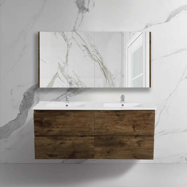 1500mm Wall Hung Bathroom Vanity Dark Oak Wood PVC Filmed MDF Board ...