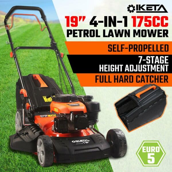 19 Lawn Mower 175cc Petrol Self-Propelled Lawnmower 4-IN-1 Grass - Lawn ...