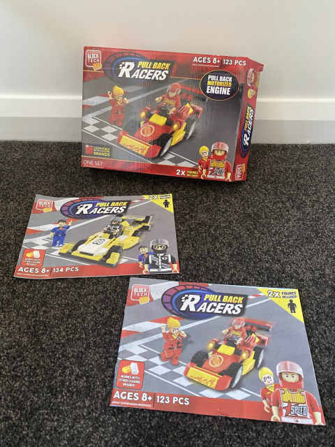 2x Block Tech Pull Back Racers Motorized Cars 4 Figures 2Race Car ...
