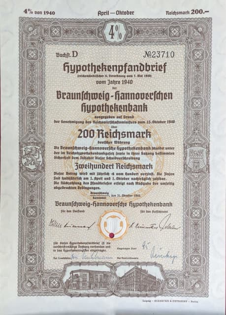 WW2 era Germany 1940 200 Reichsmark war bond. Free postage ...