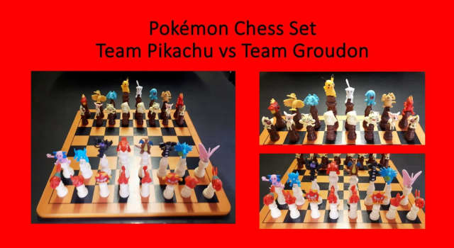 Pokémon Themed Chess Set PIKACHU vs GROUDON incl Checkers & Board ...