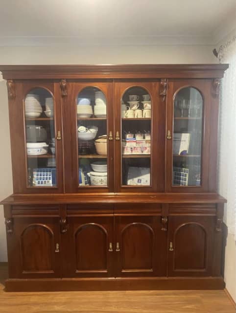 Nearly new English style solid mahogany buffet with display hutch ...