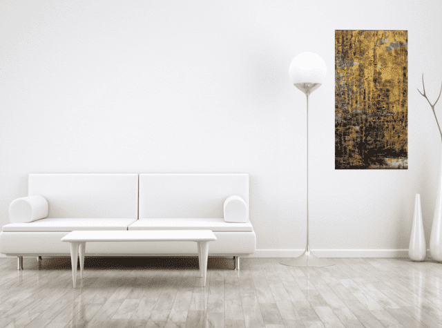 Original modern abstract acrylic on canvas 40 x 20 inch black and gold ...