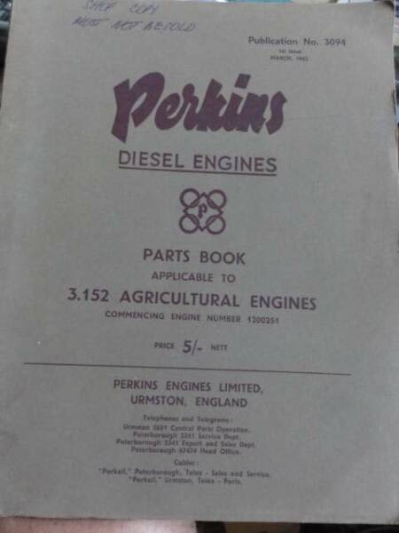 PERKINS 3.152 AGRICULTURE ENGINES PARTS BOOK c1962 | Engine, Engine ...