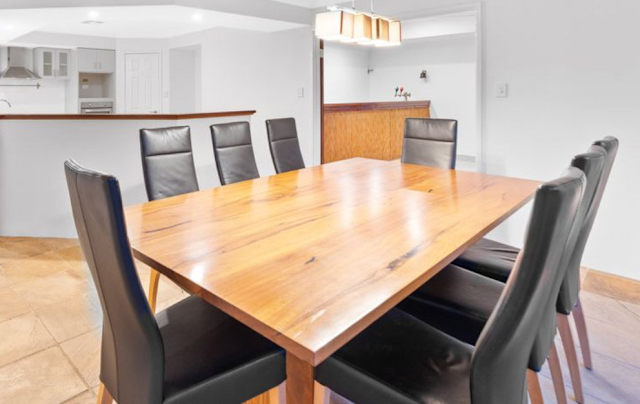 Marri dining table + 8 black leather chairs with wooden frame - Dining ...