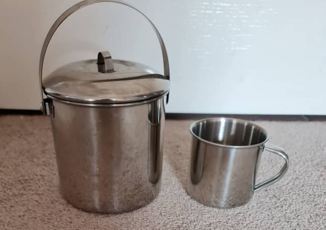Billy pot can with handle and lid and cup stainless steel set | Camping ...