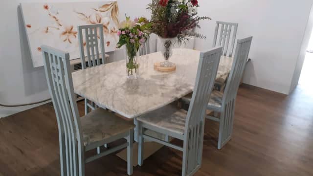 Cararra Marble Dining Table & 6 High Back Chairs - Dining Tables in ...