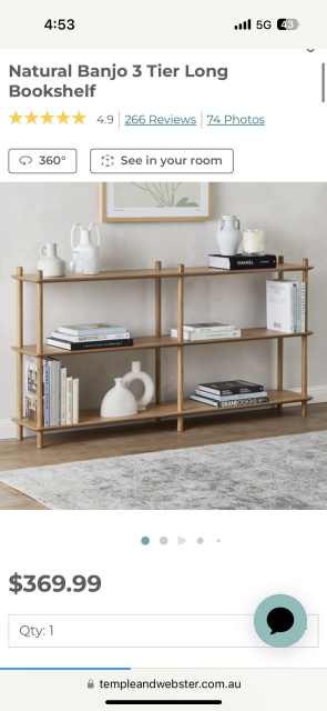 Temple and Webster Natural Banjo 3 Tier Long bookshelf BRAND NEW ...