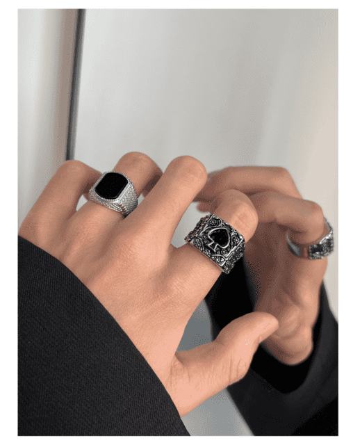 DCI/ Poker Spade Ring Mens Retro Black Gemstone Hip-Hop Women Steel ...