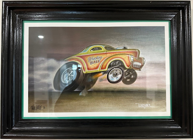 Framed and signed art print, hotrod car Wrecking Ball by Keith Weesner ...