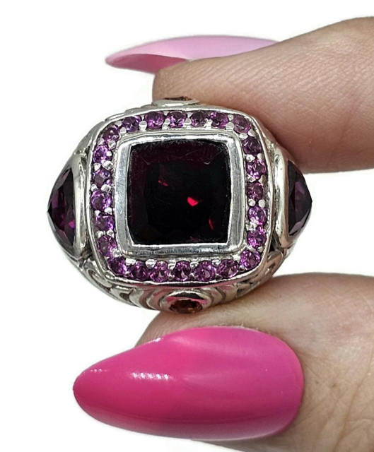 Retro Cocktail Ring, Multi Gemstone Ring, Size N, 925 Sterling Silver ...