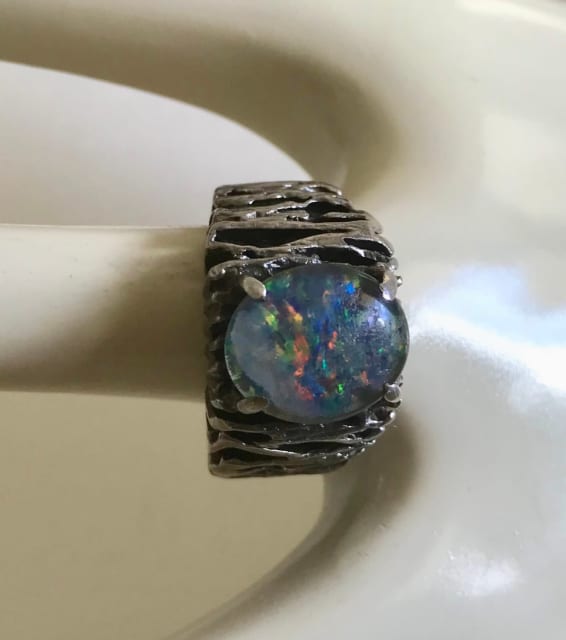 Mid twentieth century opal ring ring set in sterling silver - Men's ...