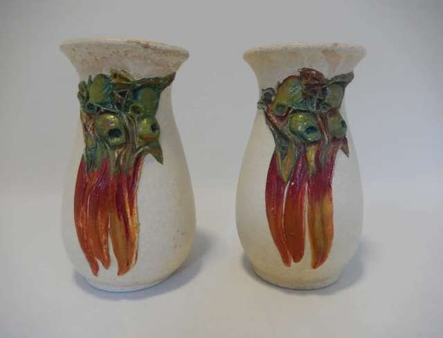 2 x matching Vintage 20th Cent. Australian gumnut-design pottery vases ...