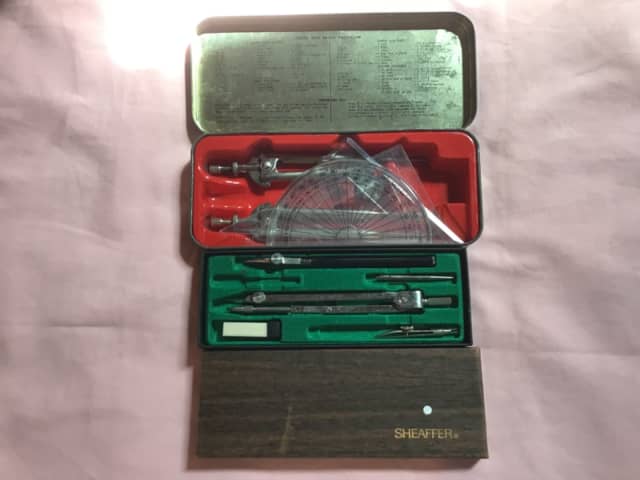 Two boxes of vintage mathematical instruments, Kent & Sheaffer ...